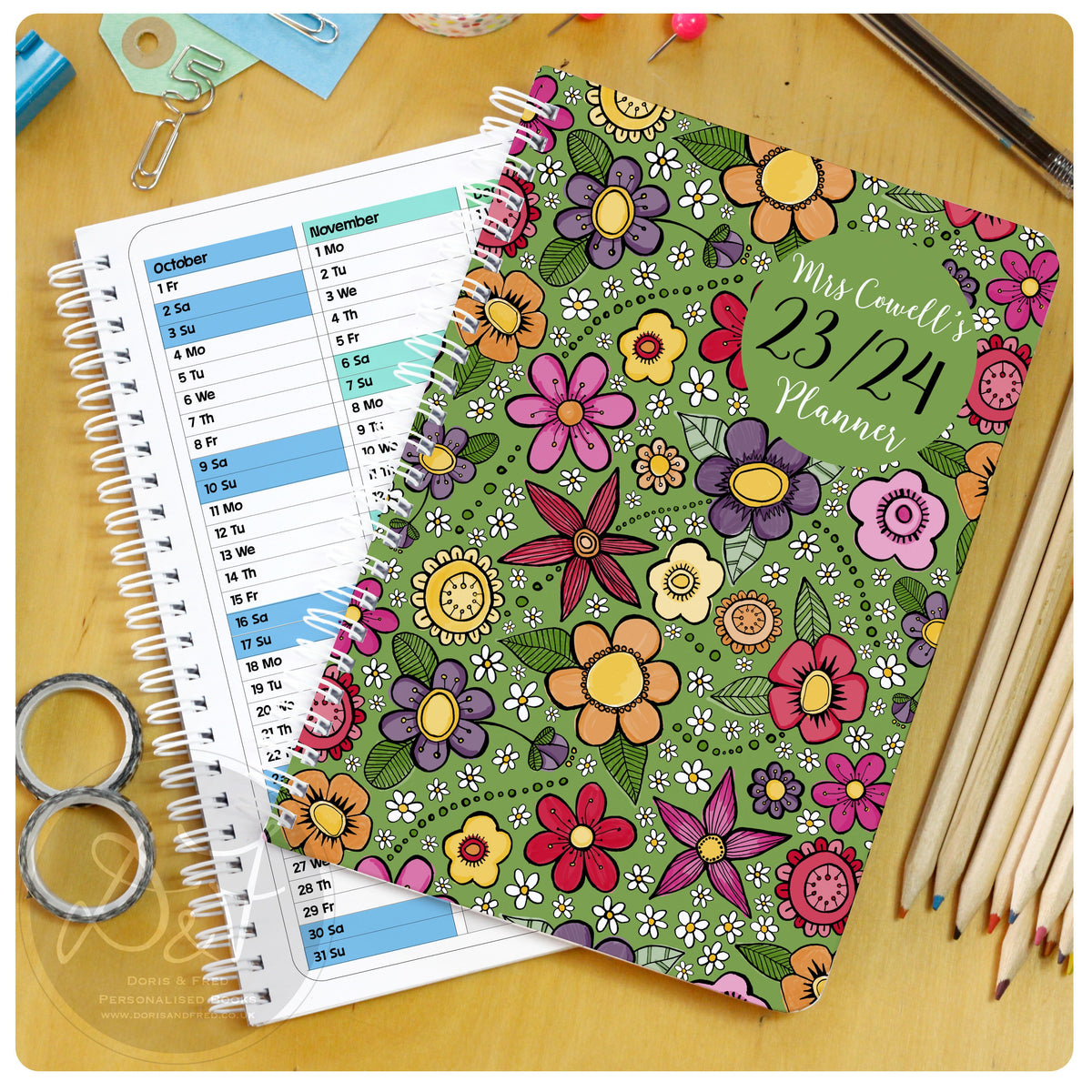 WELSH Dated Personalised Teacher's Planner week to view 25/26 – Doris & Fred