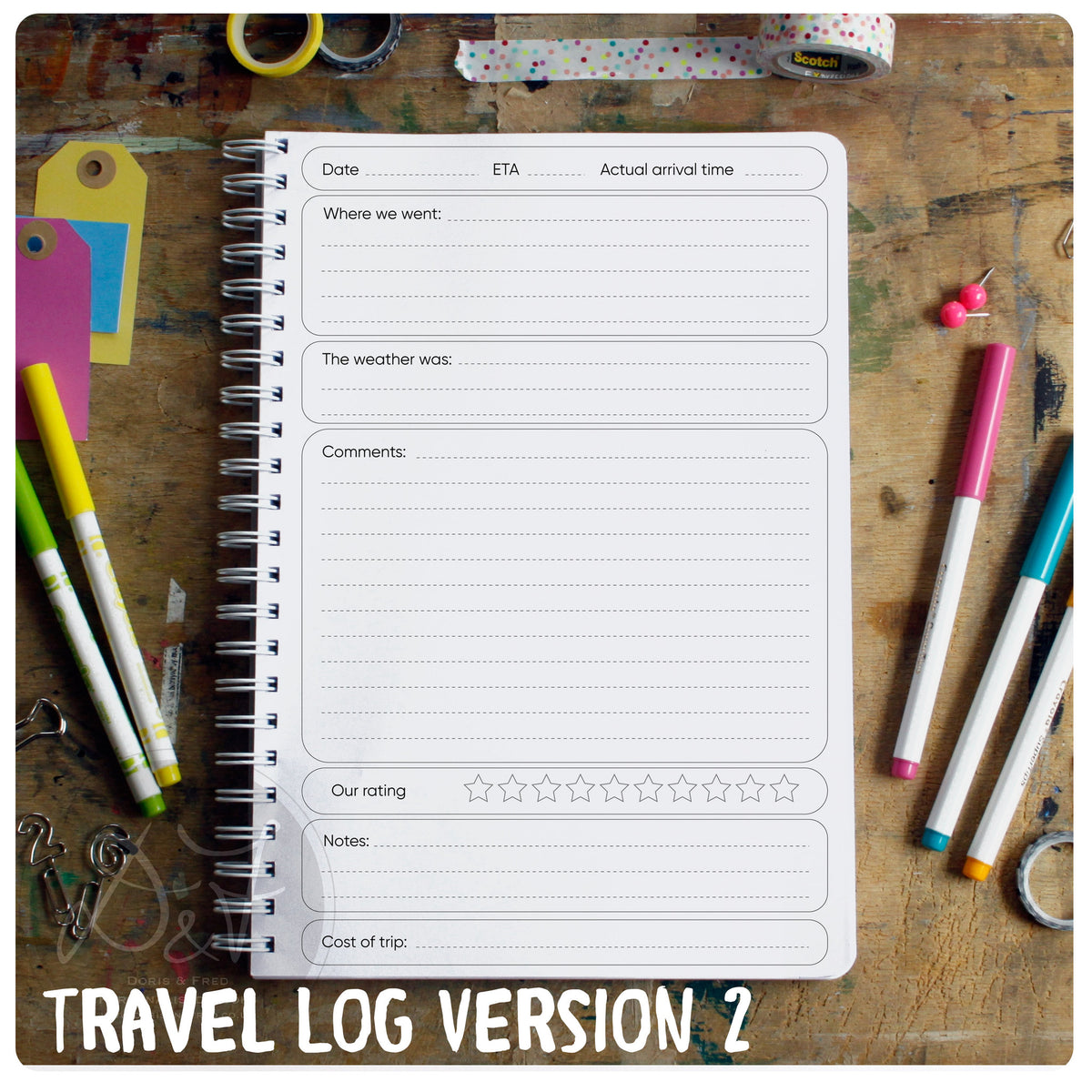 Personalised Travel log book/journal – Doris & Fred